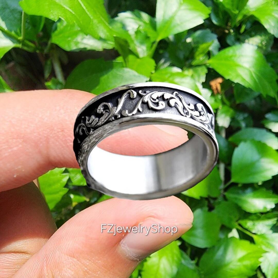 8MM Asthenic Flower Wreath Stainless Steel Ring for Men Women Comfort ...