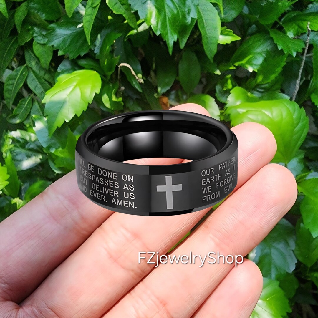 Laser Engraved Christian Cross Tungsten Carbide Ring - Etsy