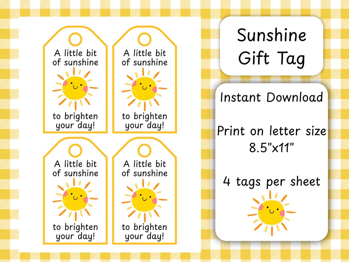 Sunshine Gift Tag: Printable Summer Favor (instant Download) - Etsy