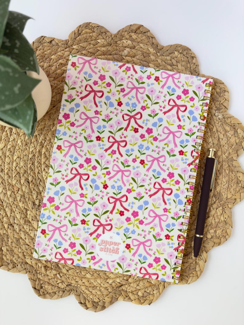 Coquette Bow & Floral Spiral Notebook - Etsy