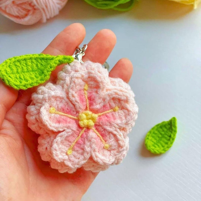 Crochet Flower - PDF Pattern, Pink Blossom Bag Charm, Crochet Cherry ...