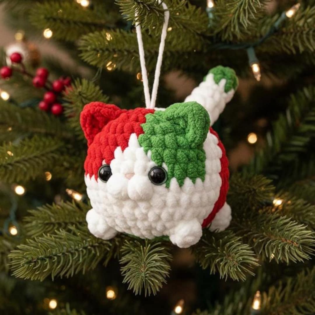 Cat Christmas Ball Crochet PDF Pattern - Easy Crochet Xmas Ornaments ...