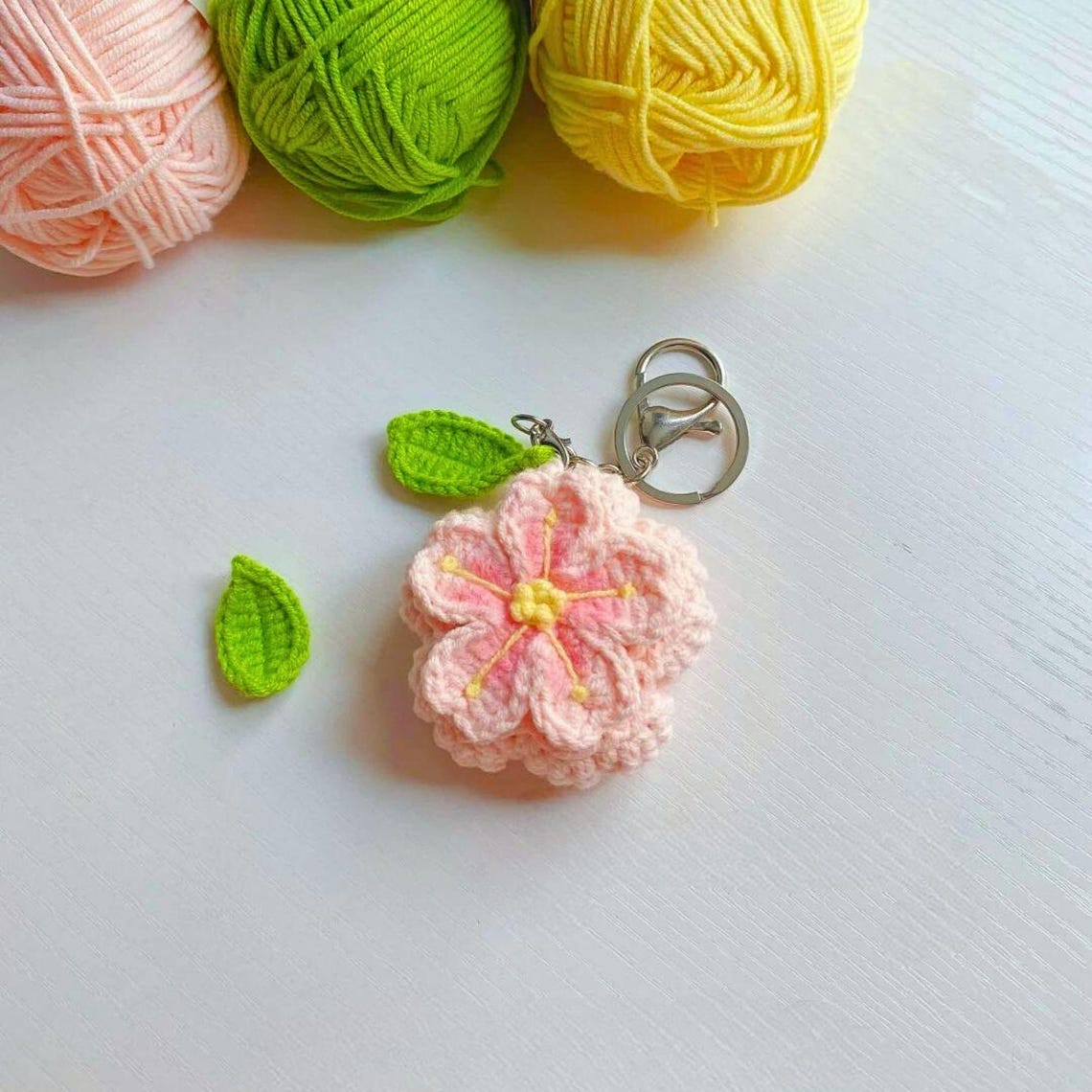 Crochet Flower - PDF Pattern, Pink Blossom Bag Charm, Crochet Cherry ...