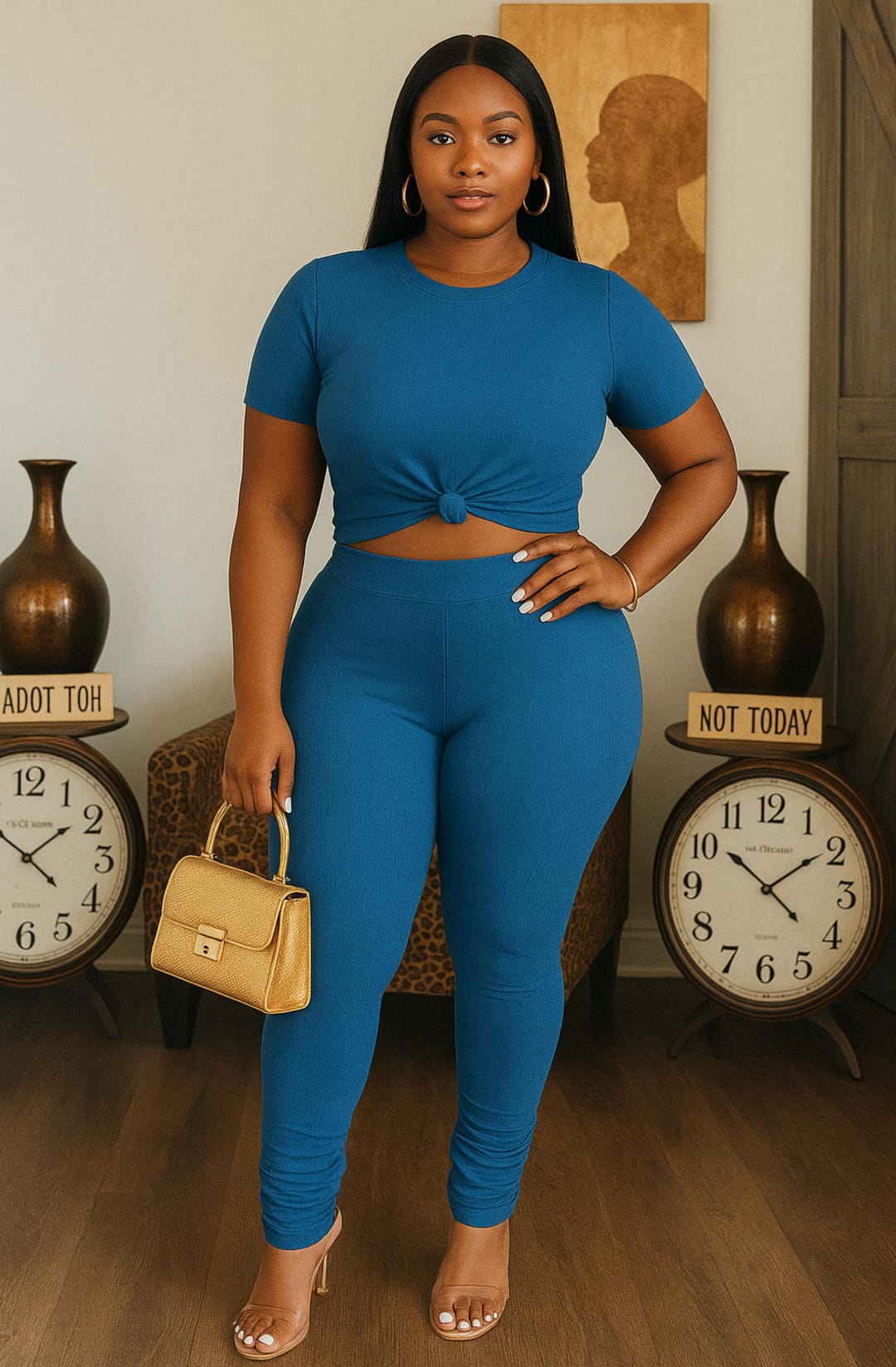 Ribbed Knit 2-piece Set (steel Blue) - Etsy