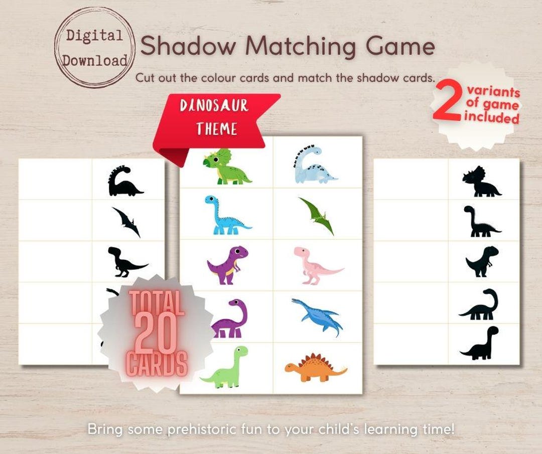 Dinosaur Shadow Matching Game | Montessori Learning (PDF) - Etsy