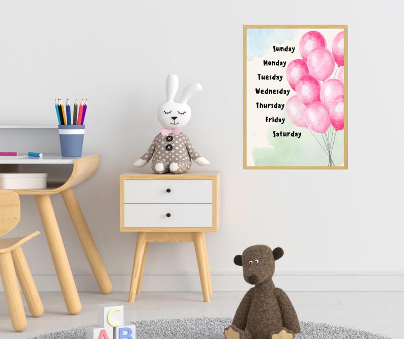Days of the Week Printable for Kids | Balloon Theme Poster | Sunday to ...