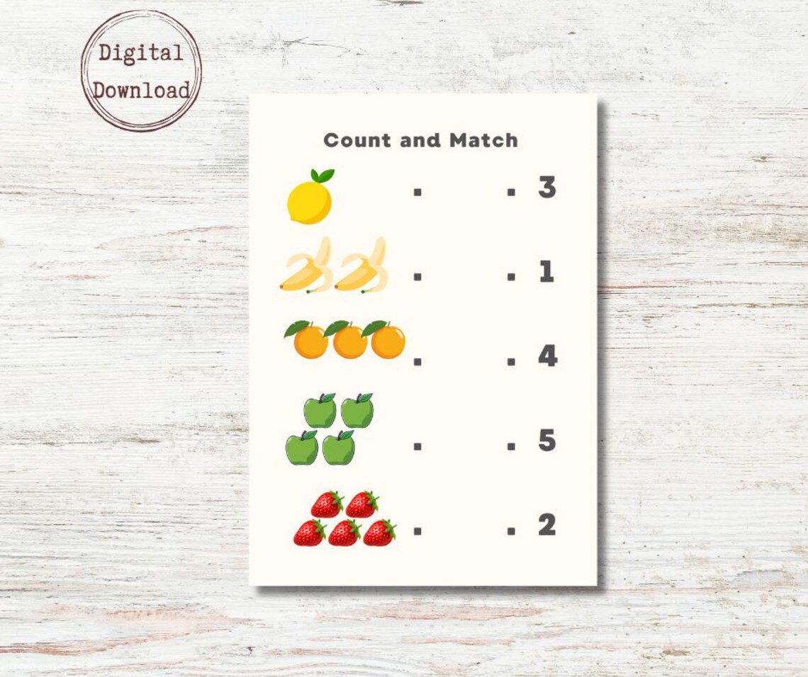 Preschool Math Printable: Count and Match Activity (PDF) - Etsy