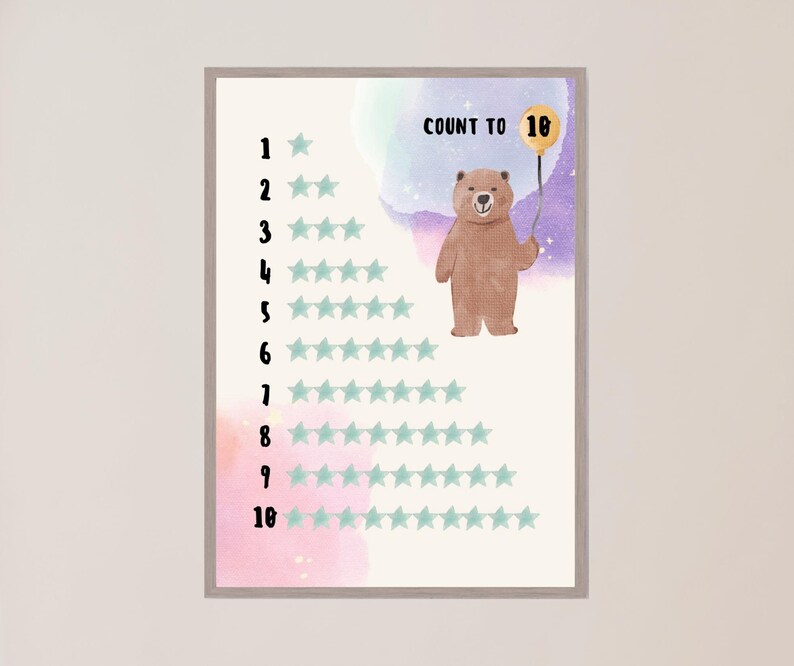 Count to 10 Numbers and Stars Printable | Kids Learning Poster | Number ...