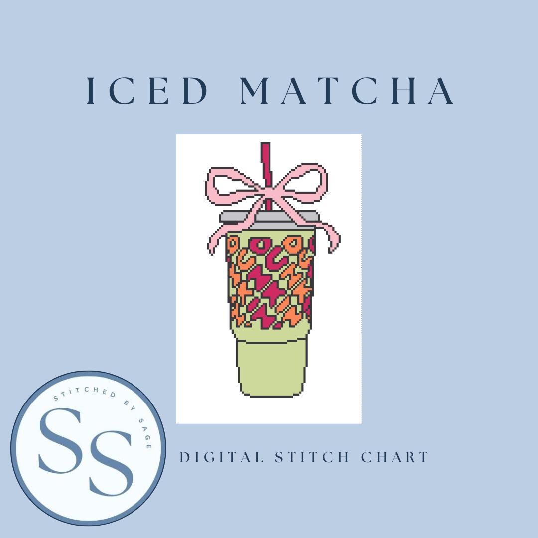 Iced Matcha Needlepoint Chart: Easy Beginner Cross Stitch (PDF Pattern ...