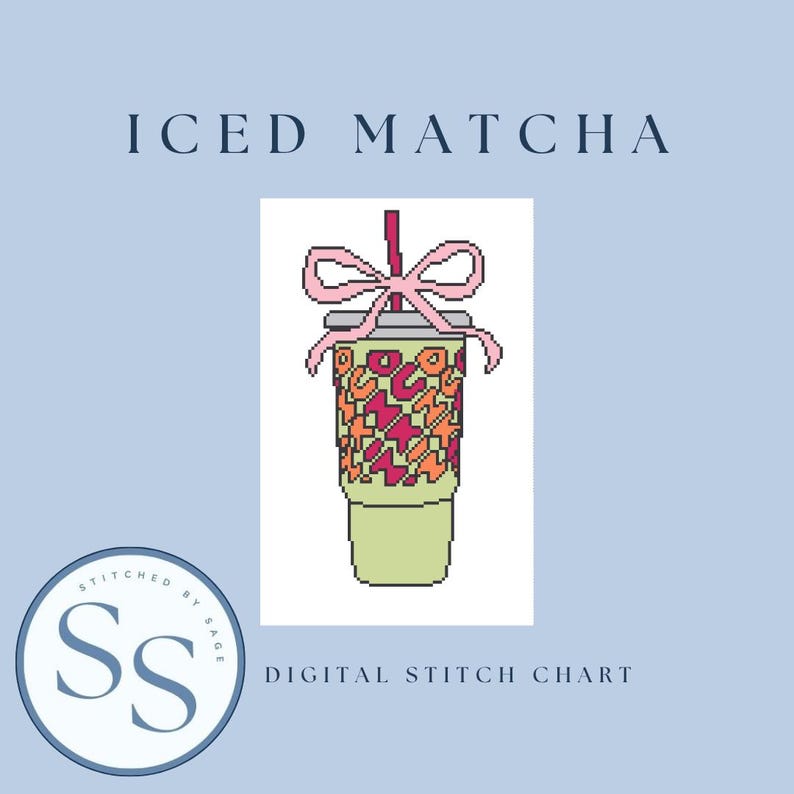 Iced Matcha Needlepoint Chart: Easy Beginner Cross Stitch (PDF Pattern ...