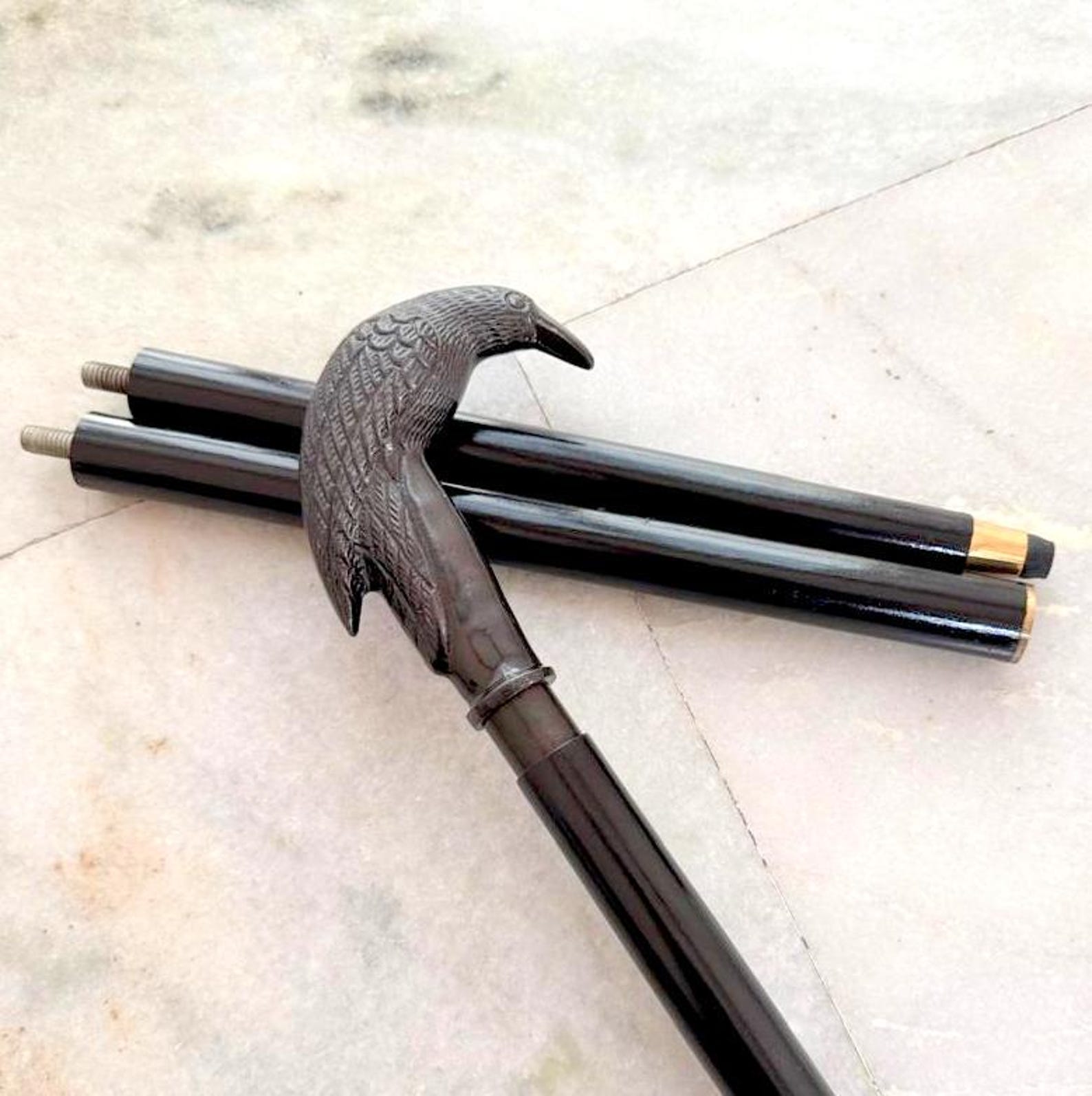 Raven Head Walking Cane | Gothic Bird Handle Cane | Black Wooden ...