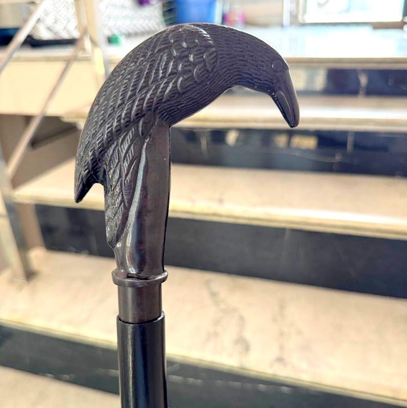 Raven Head Walking Cane | Gothic Bird Handle Cane | Black Wooden ...