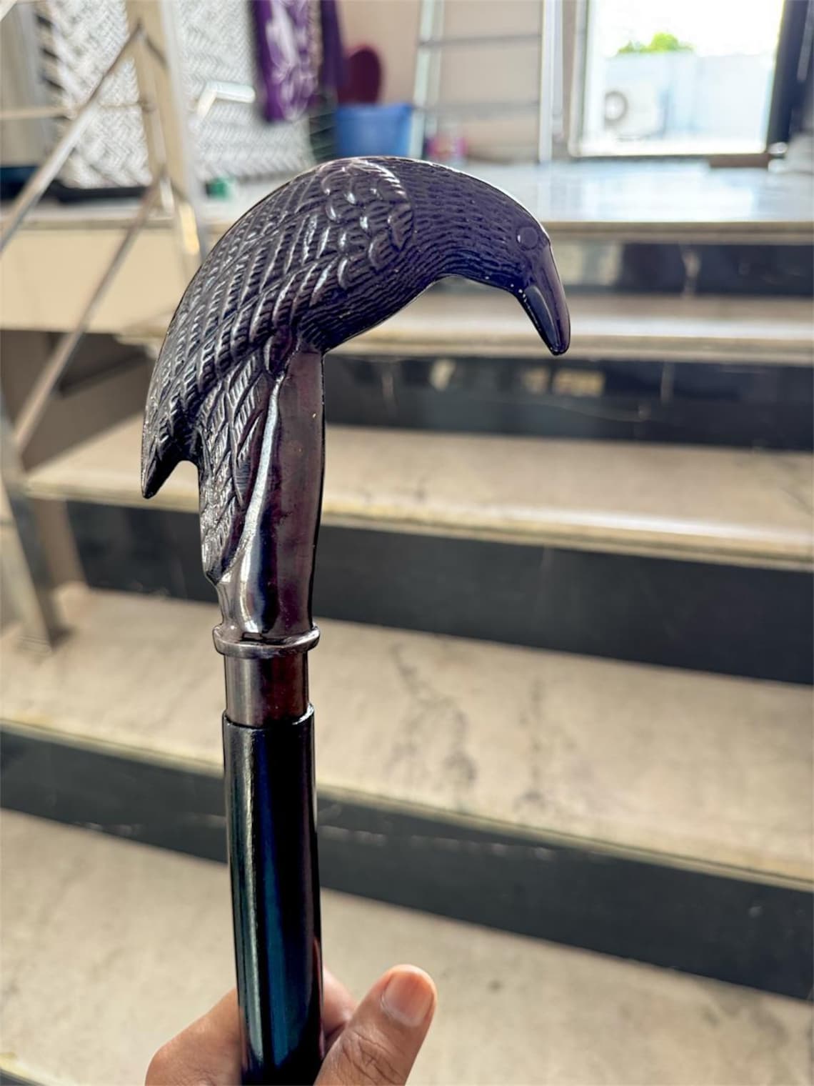 Raven Head Walking Cane | Gothic Bird Handle Cane | Black Wooden ...