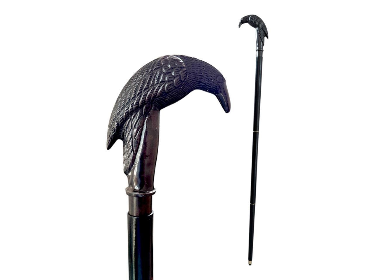 Raven Head Walking Cane | Gothic Bird Handle Cane | Black Wooden ...