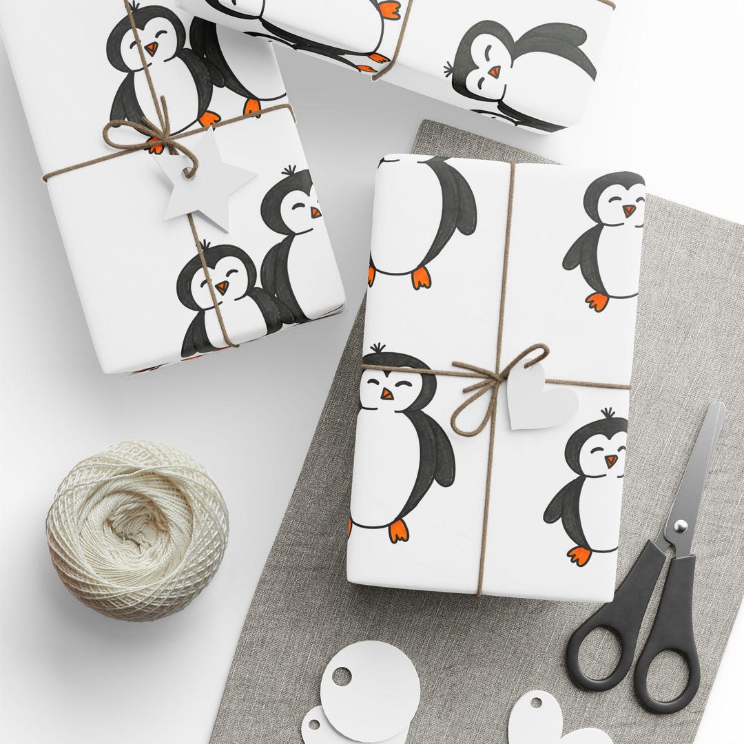 Hand-drawn Penguin Pattern Wrapping Paper | Playful Winter Gift Wrap - Etsy