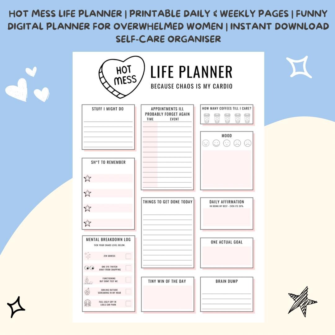 Hot Mess Life Planner | Printable Daily & Weekly Pages | Funny Digital ...