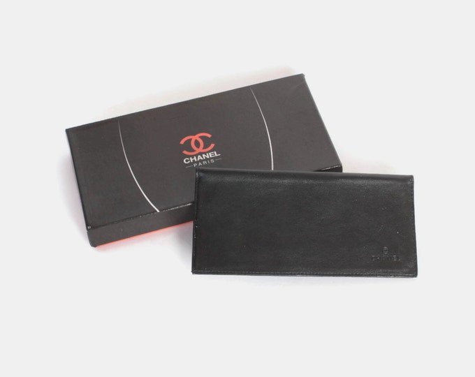 Vintage CHANEL Checkbook Cover / Authentic 80s Black Leather Check Book ...
