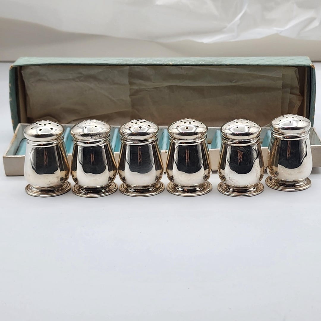 Vintage Individual Sterling Silver Salt Shakers Boxed Set (6) Preisner ...