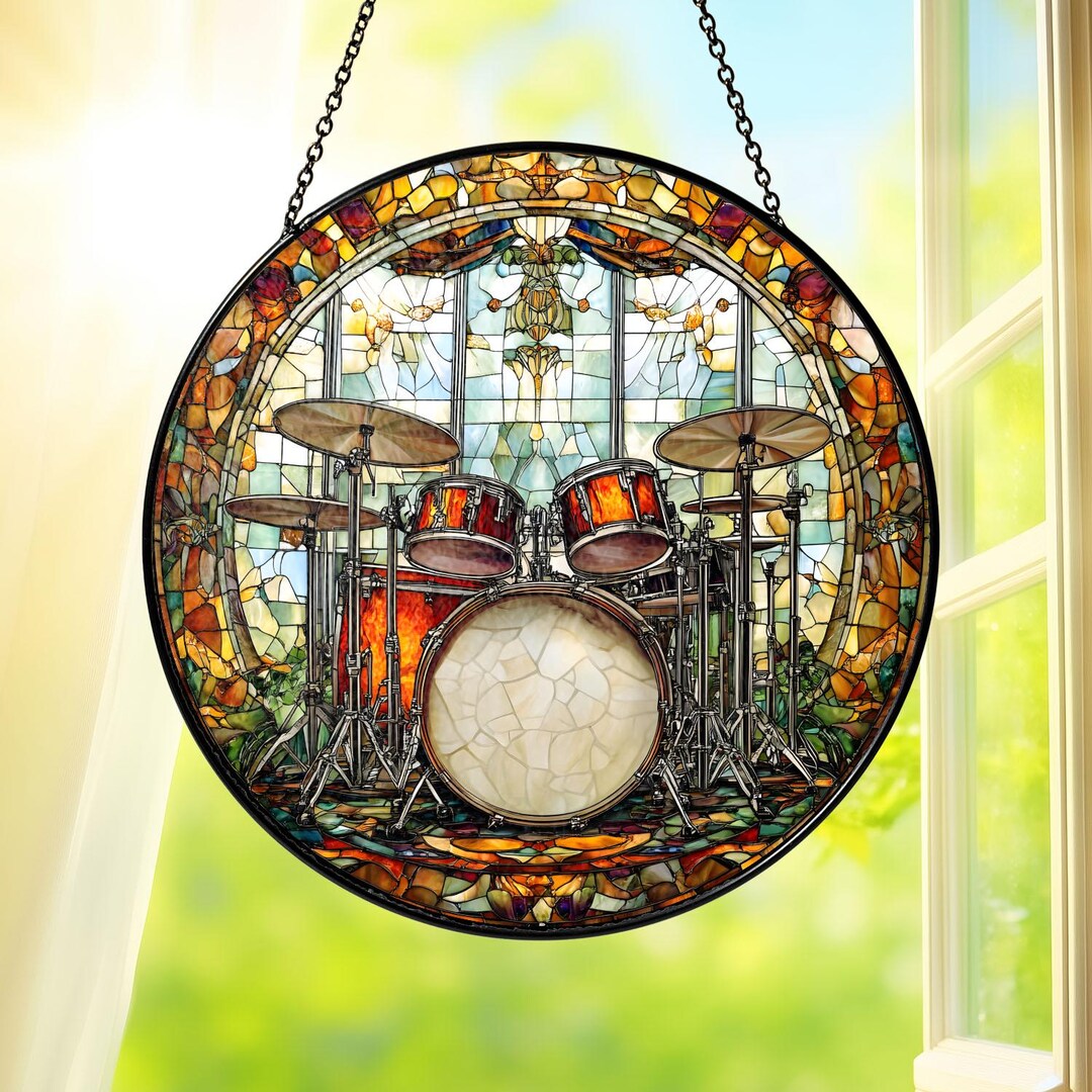 Drum Set Stained Glass Suncatcher Window Hanging, Music Lover Decor ...