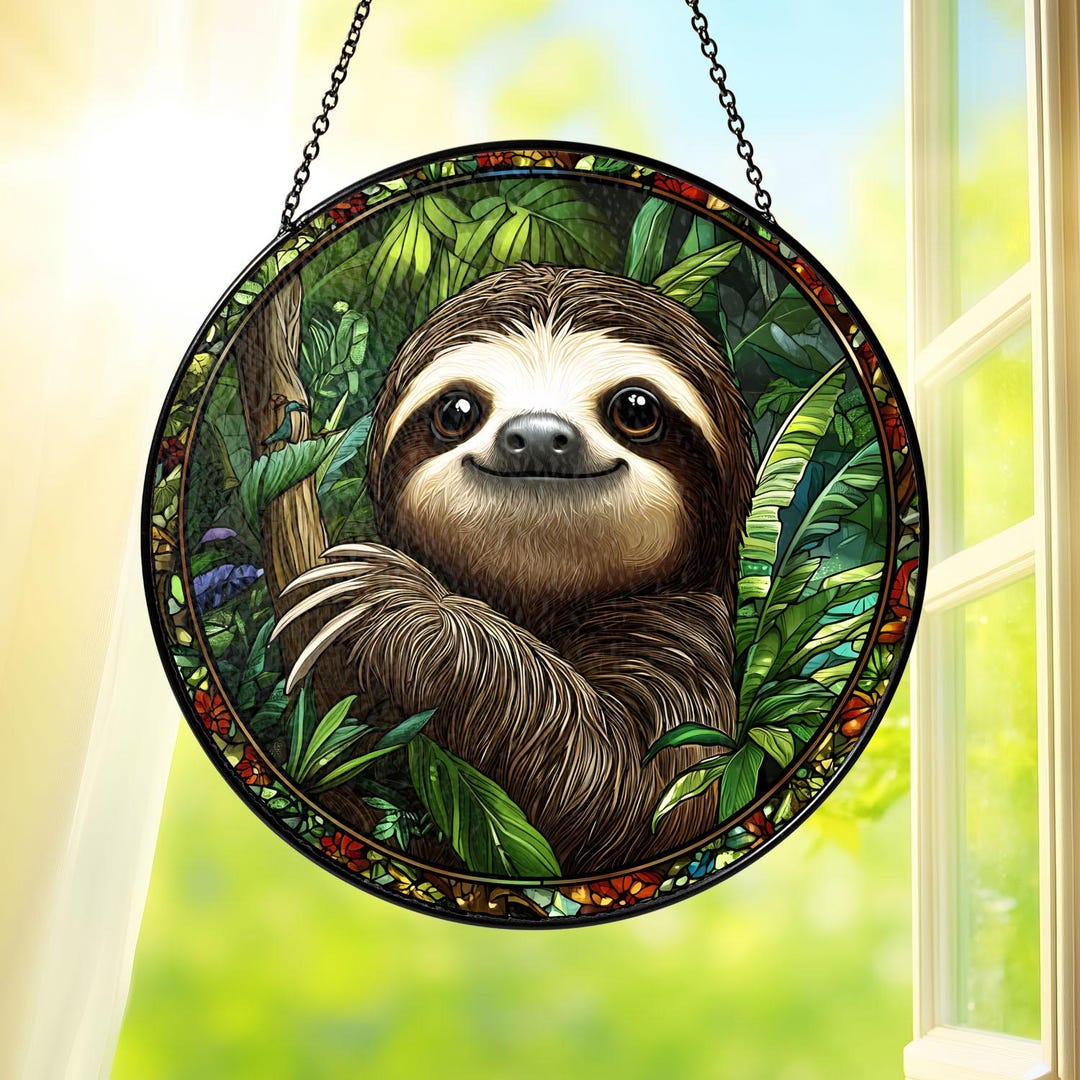 Sloth Stained Glass Suncatcher, Sloth Window Hanging Ornament, Cute ...