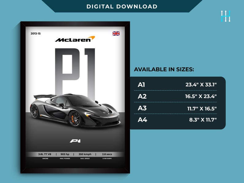 Mclaren P1 Supercar Poster: Automotive Wall Art (digital Download A1-A4 ...