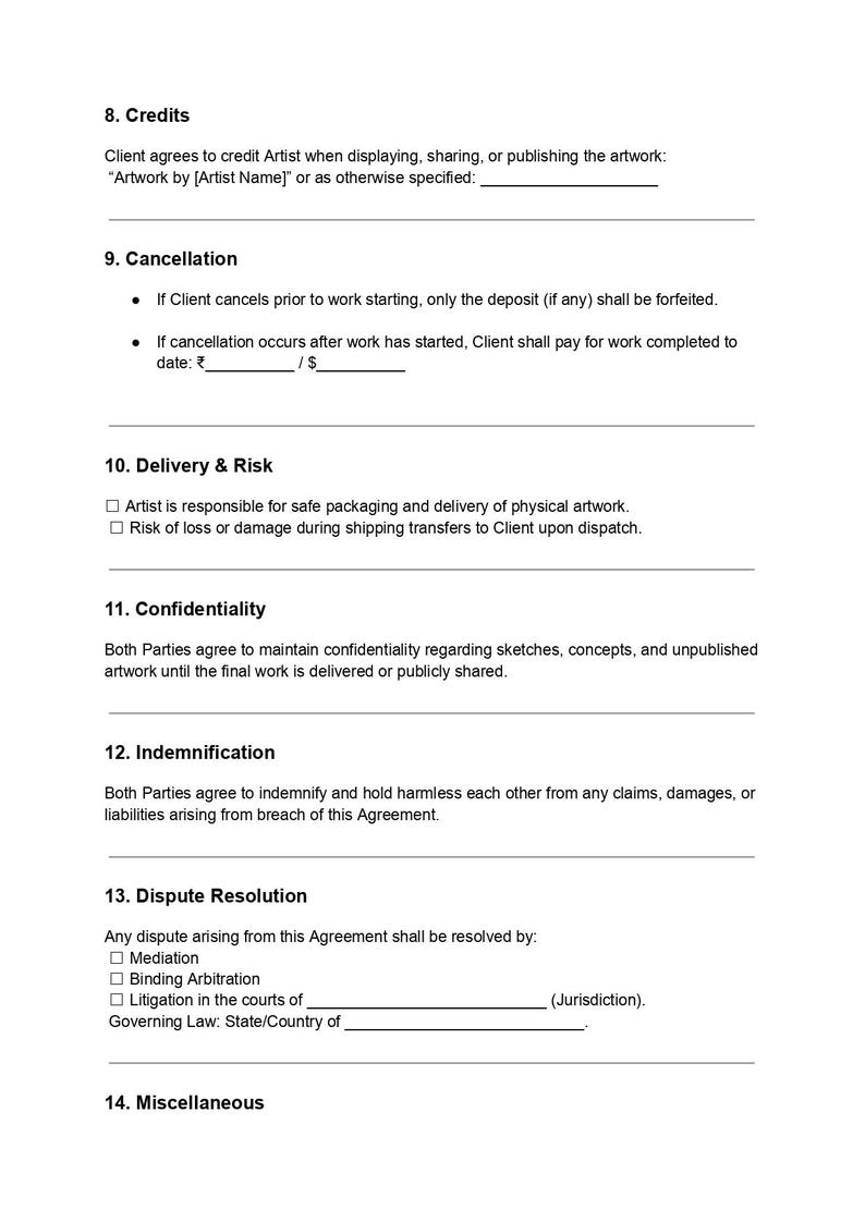 Artist Commission Contract Template | Custom Artwork Agreement ...