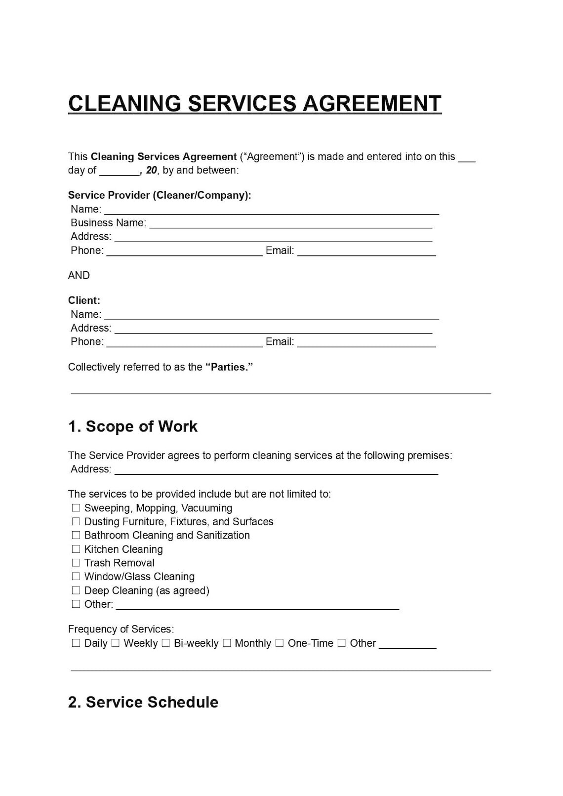 Cleaning Services Agreement Template: Editable Contract (PDF & DOC) - Etsy
