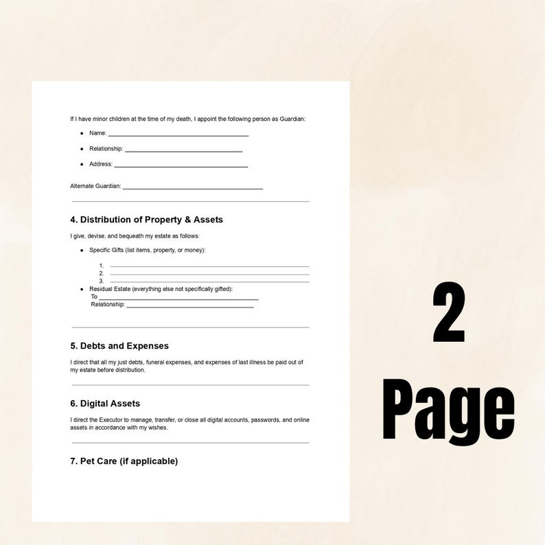 Last Will and Testament Template: Editable Legal Document (instant ...