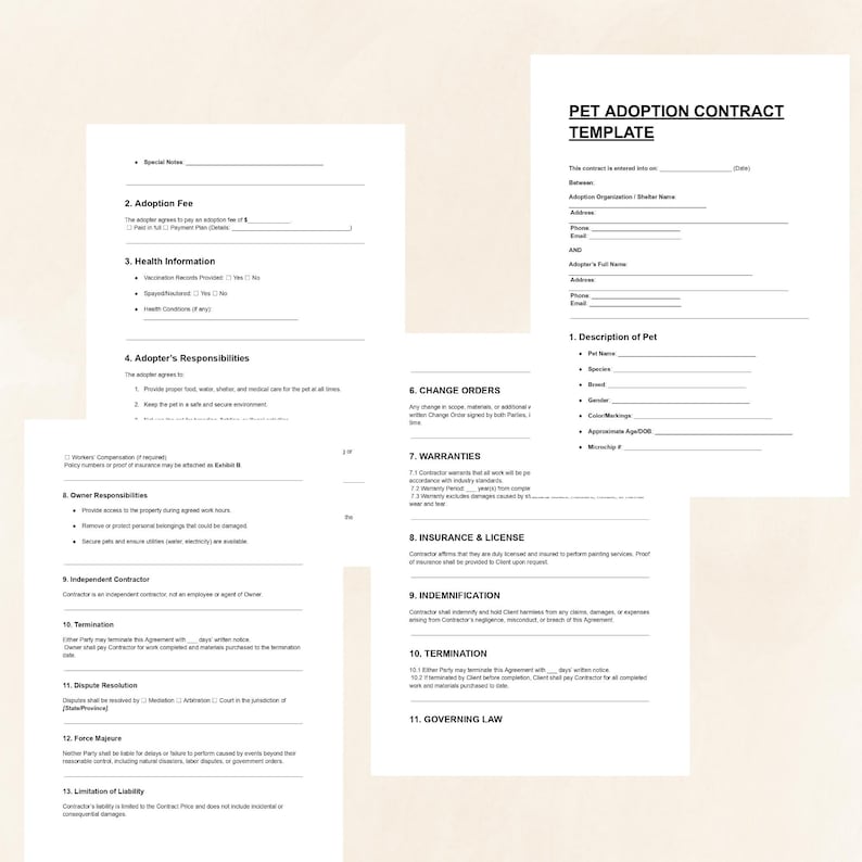 Pet Adoption Contract Template: Editable DOC & PDF for Shelters ...