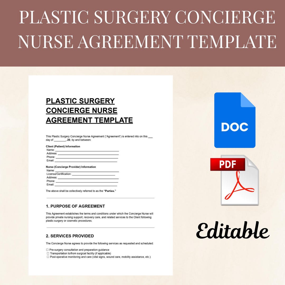 Plastic Surgery Concierge Nurse Agreement Template: Post-op Care ...