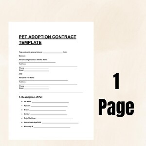 Pet Adoption Contract Template: Editable DOC & PDF for Shelters ...