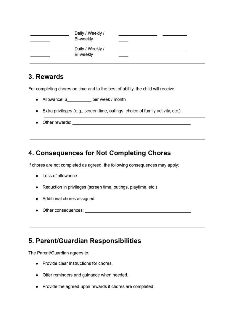 Kids Chore Contract Template: Editable Family Responsibility Chart (DOC ...