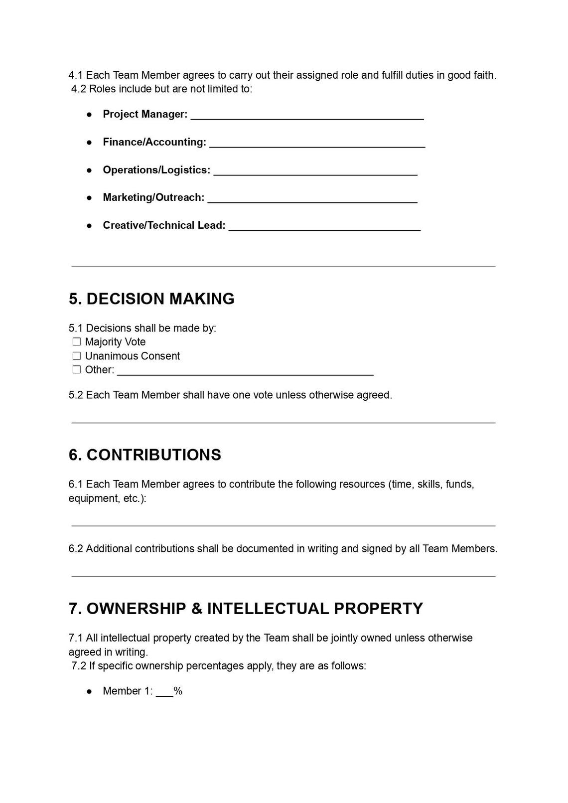 Editable Team Agreement Template: Business Partnership Contract (PDF ...