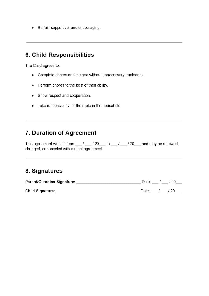 Kids Chore Contract Template: Editable Family Responsibility Chart (DOC ...