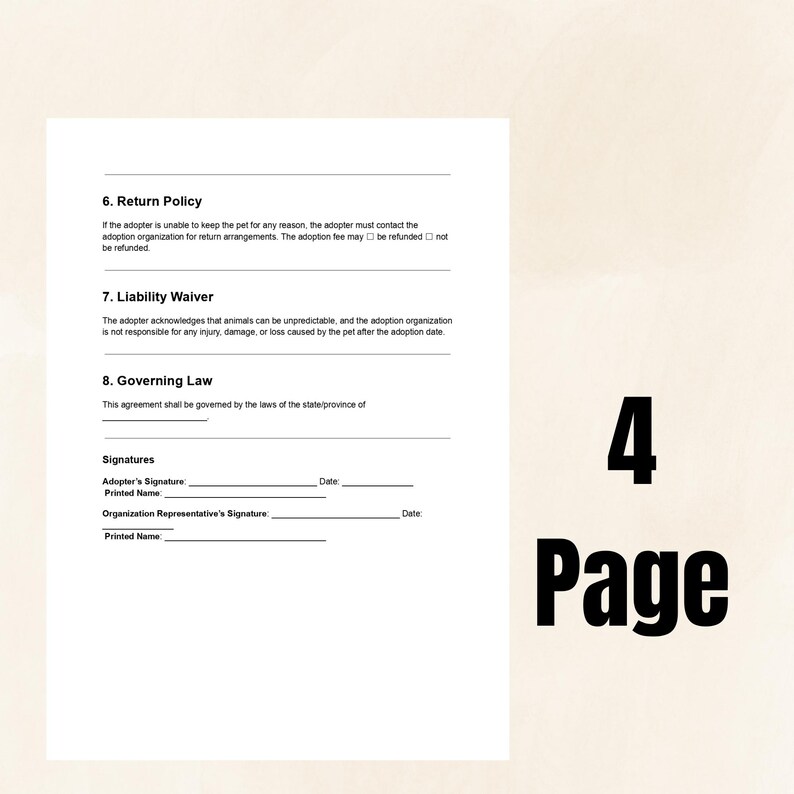 Pet Adoption Contract Template: Editable DOC & PDF for Shelters ...