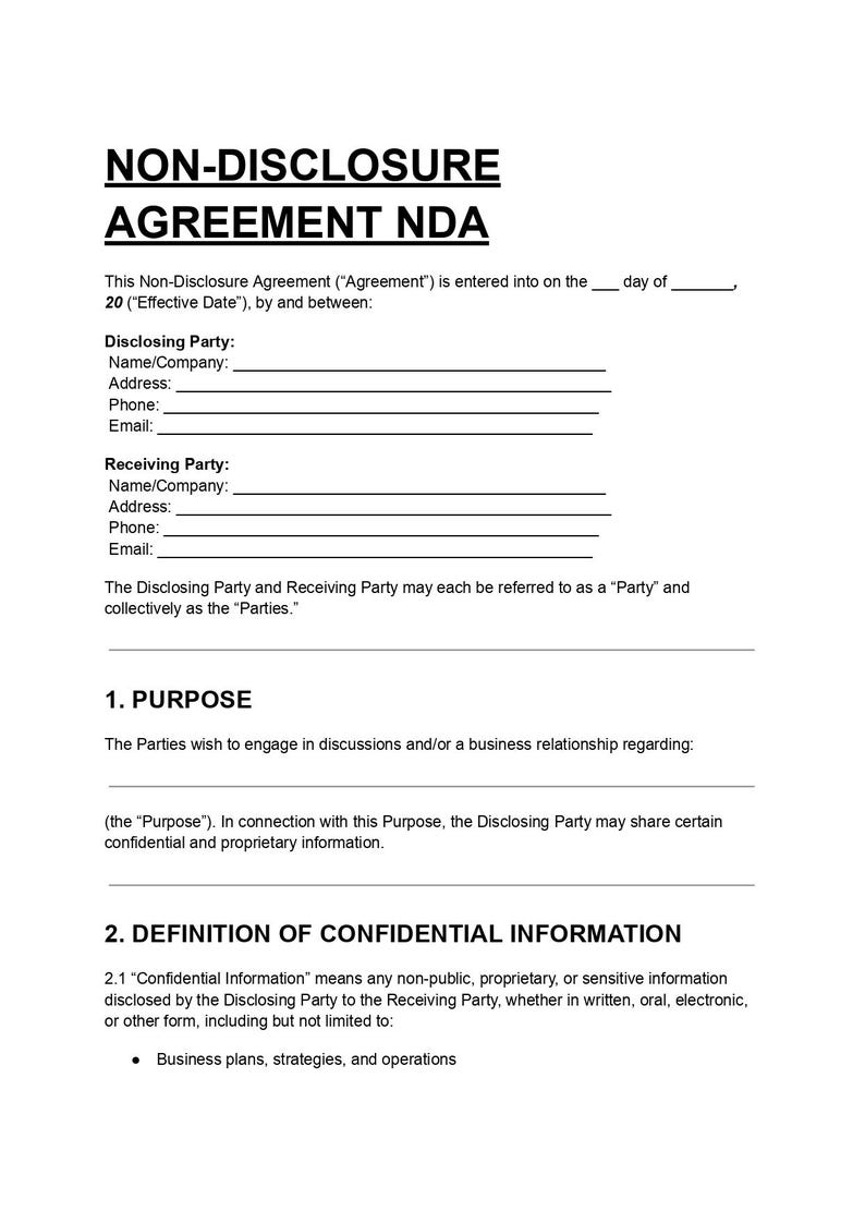 Editable Non-disclosure Agreement NDA Template: Confidentiality ...