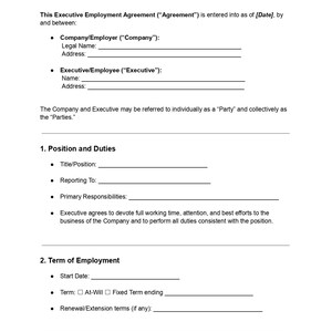 Executive Employment Agreement Template | Editable DOC & PDF ...
