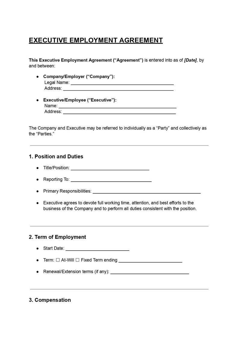 Executive Employment Agreement Template | Editable DOC & PDF ...