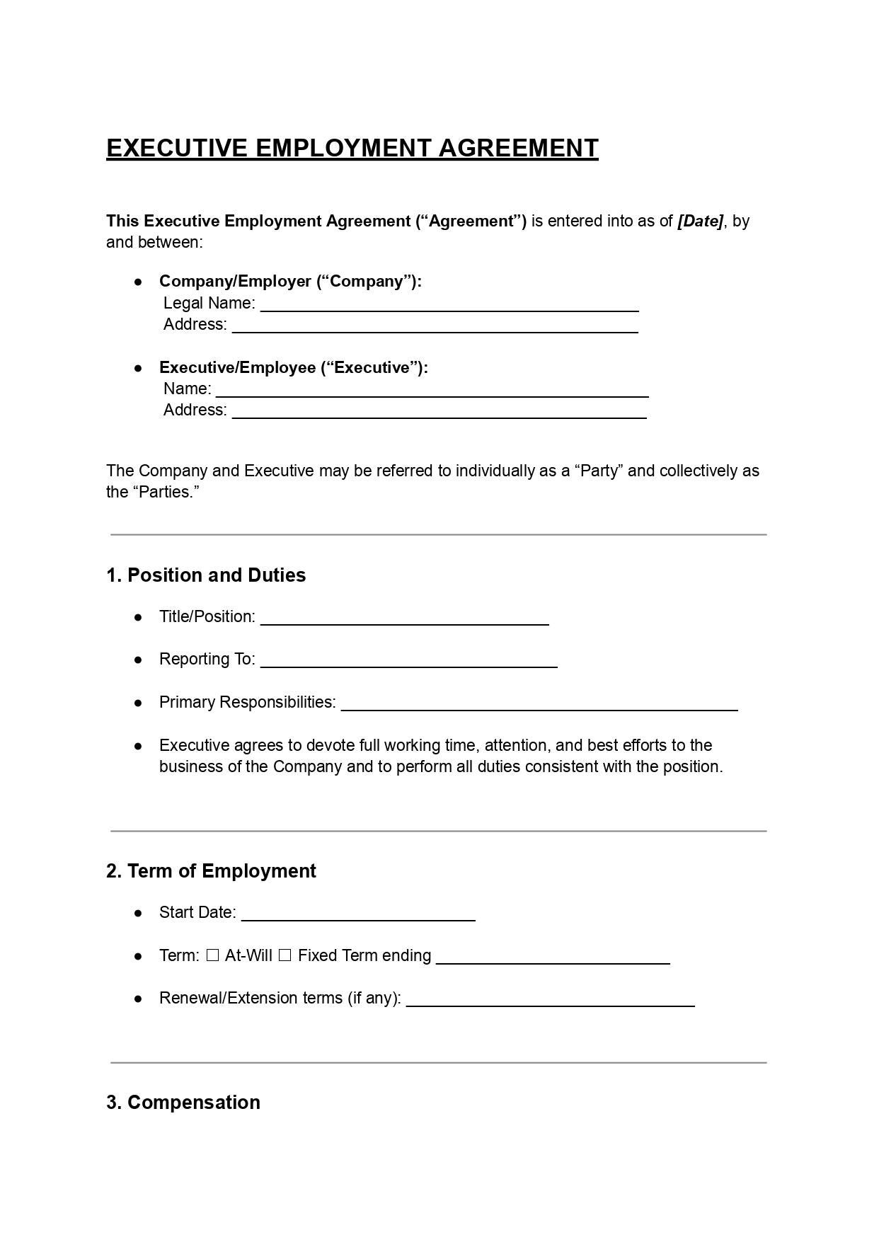 Executive Employment Agreement Template | Editable DOC & PDF ...