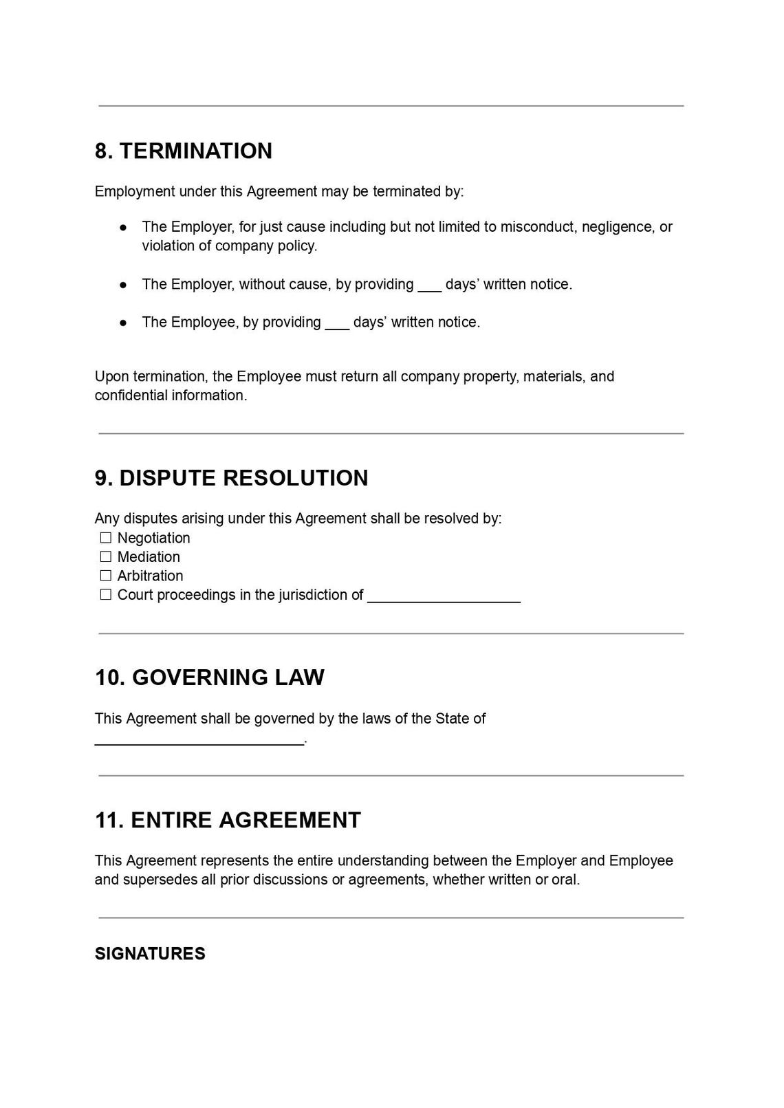 Job Agreement Contract Template | Editable PDF & DOC | Employment Terms ...