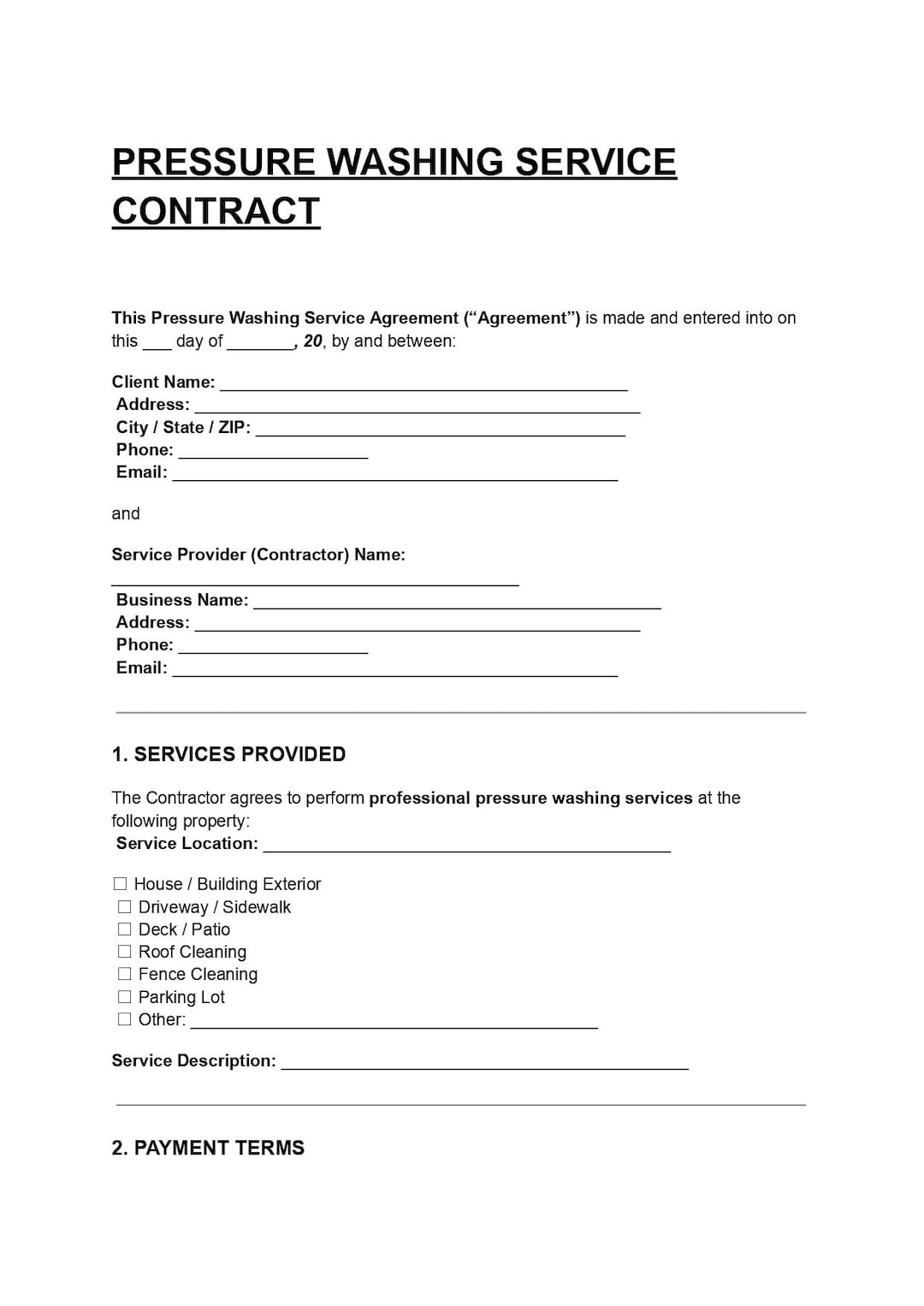 Pressure Washing Service Contract Template (DOC, PDF) - Etsy