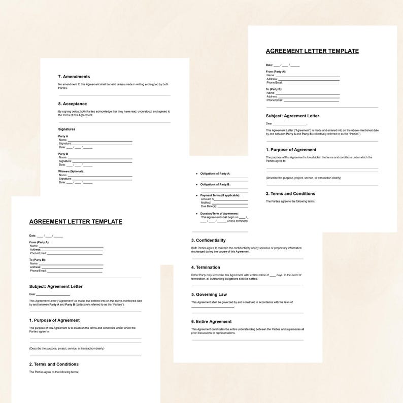 Editable Agreement Letter Template: Professional Business Contract (PDF ...