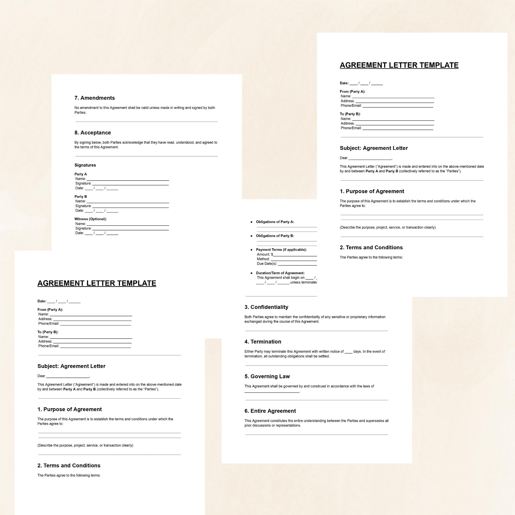 Editable Agreement Letter Template: Professional Business Contract (PDF ...