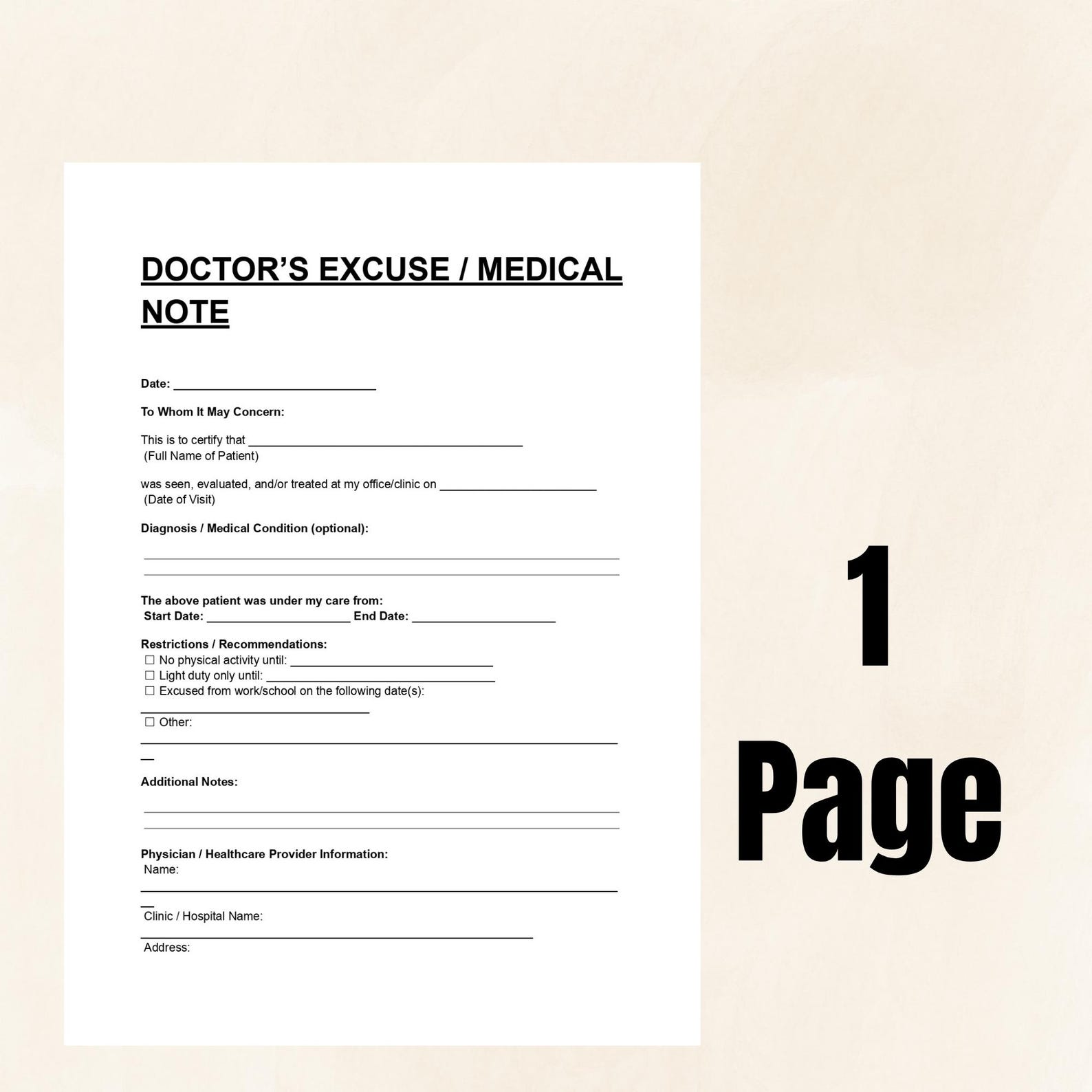 Editable Doctor's Excuse Template: Printable Medical Note (PDF & DOC) - Etsy