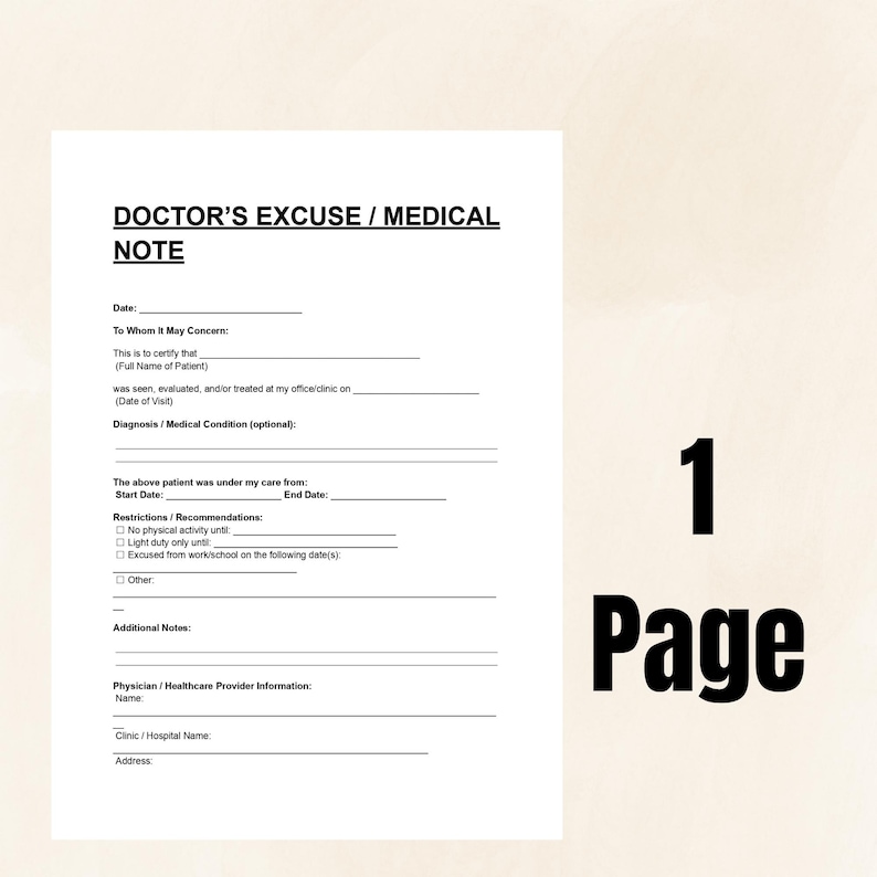 Editable Doctor's Excuse Template: Printable Medical Note (PDF & DOC ...