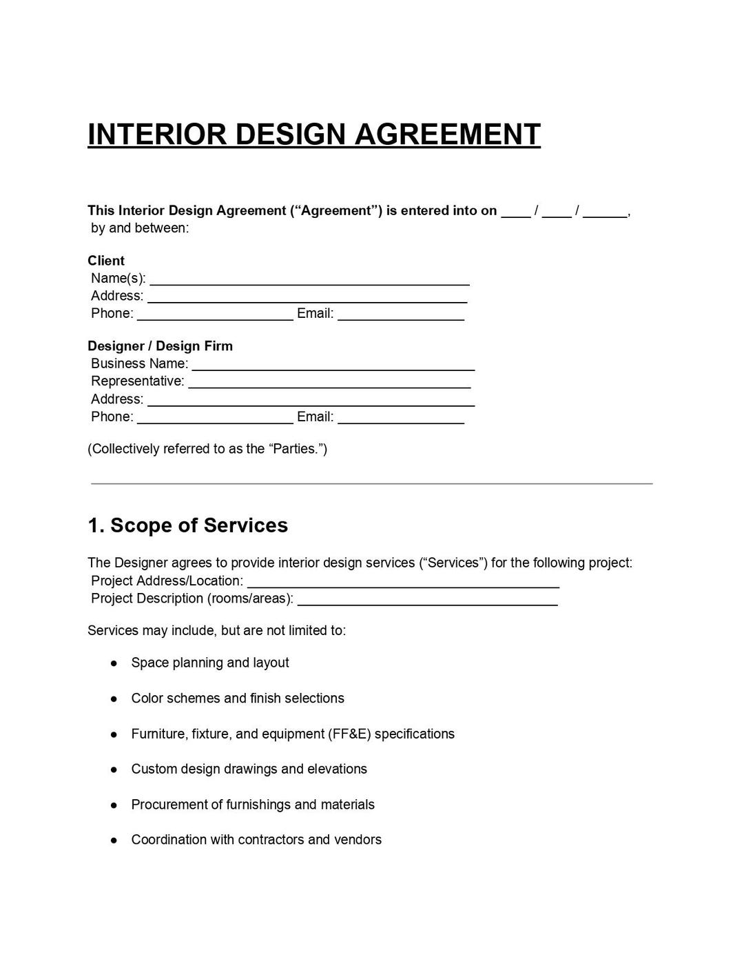 Interior Design Agreement | Editable DOC & PDF | Designer Client ...