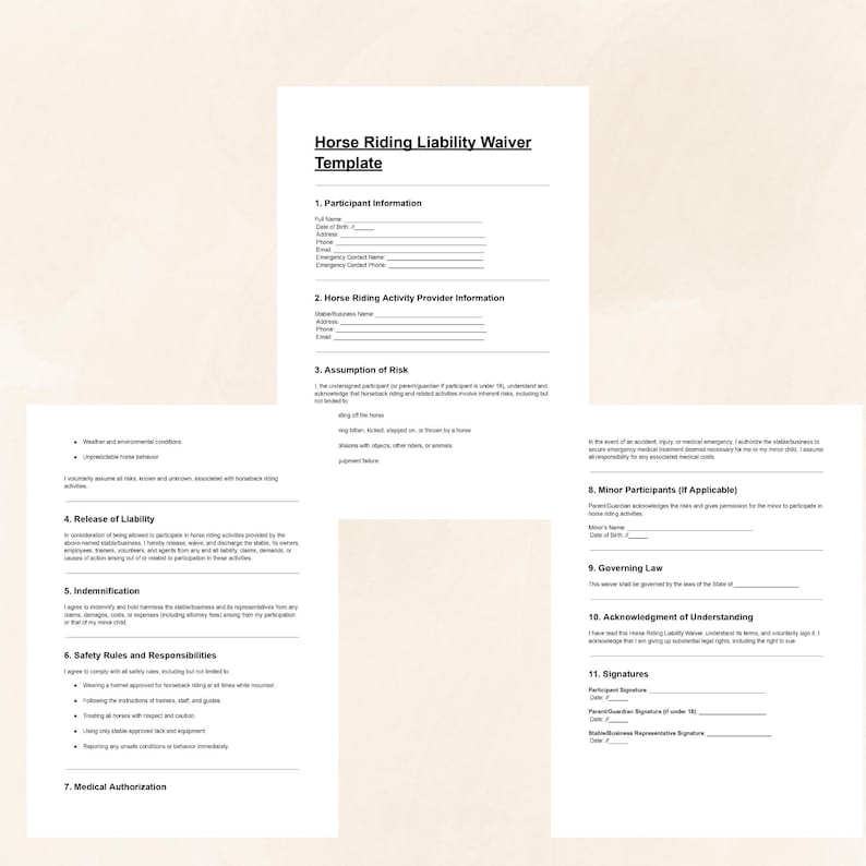 Horse Riding Liability Waiver Template: Editable Equestrian Release ...