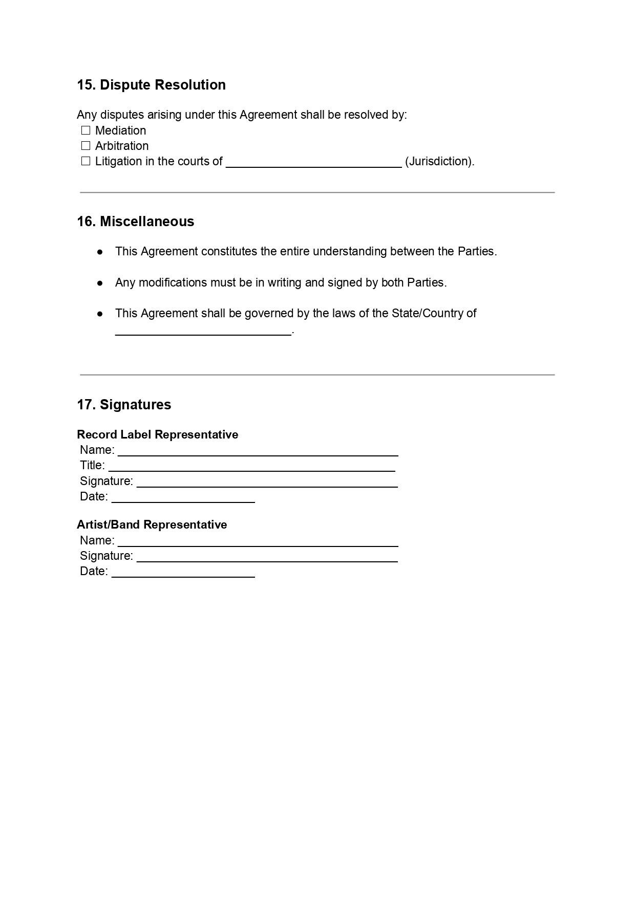 Record Label Contract Template | Music Artist Agreement | Editable DOC ...