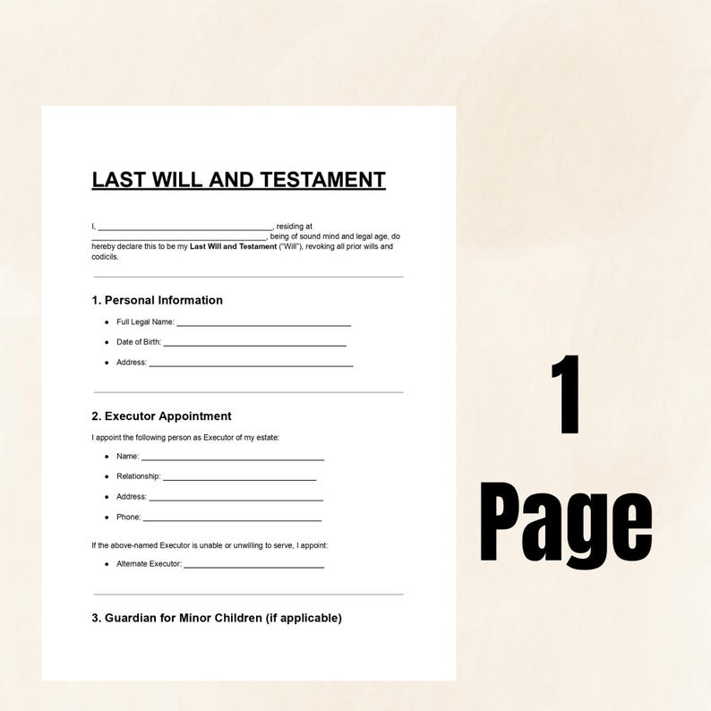Last Will and Testament Template: Editable Legal Document (instant ...