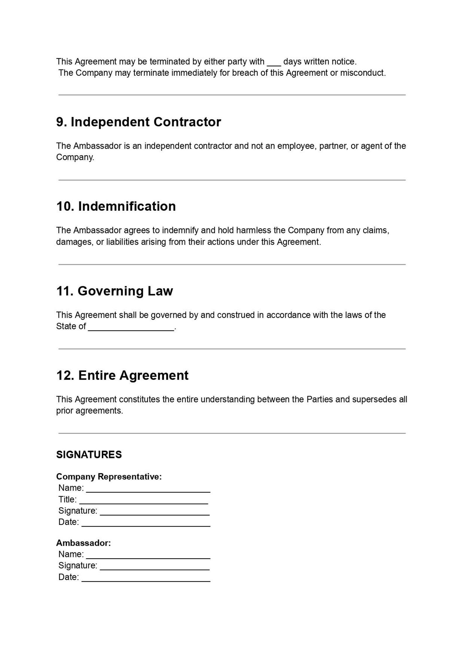 Brand Ambassador Agreement Template | Influencer Marketing Contract ...